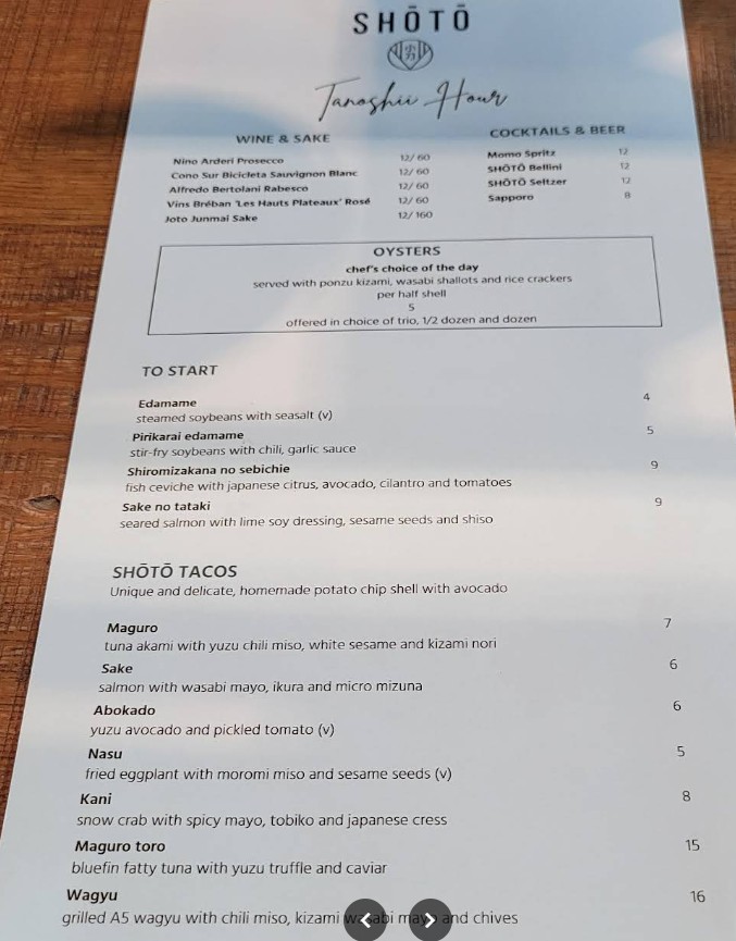 SHŌTŌ Washington DC Restaurant Menu – Sushi, Wagyu & Robata Grill