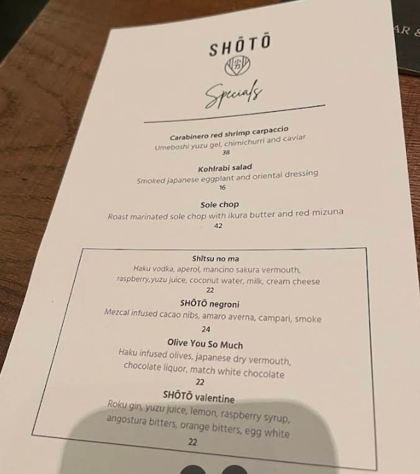 SHŌTŌ Washington DC Restaurant Menu – Sushi, Wagyu & Robata Grill